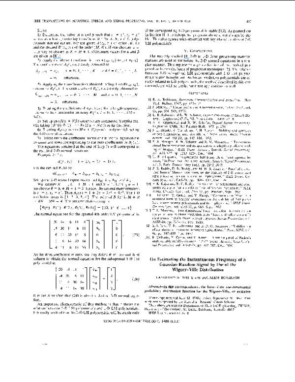 Pdf On Estimating The Instantaneous Frequency Of A Gaussian Random Signal By Use Of The Wigner
