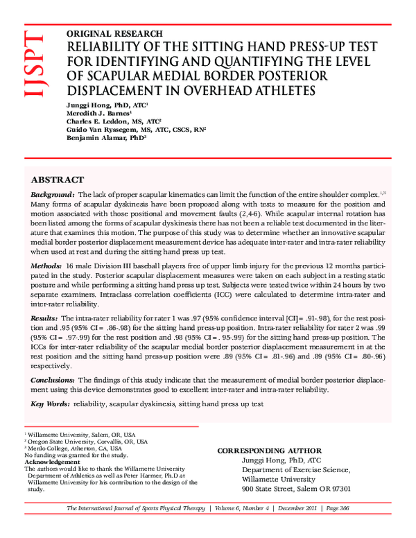 (PDF) Reliability of the sitting hand press-up test for identifying and ...