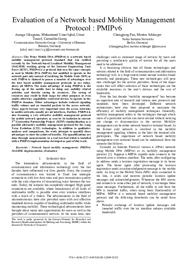 Pdf Evaluation Of A Network Based Mobility Management Protocol Pmipv6