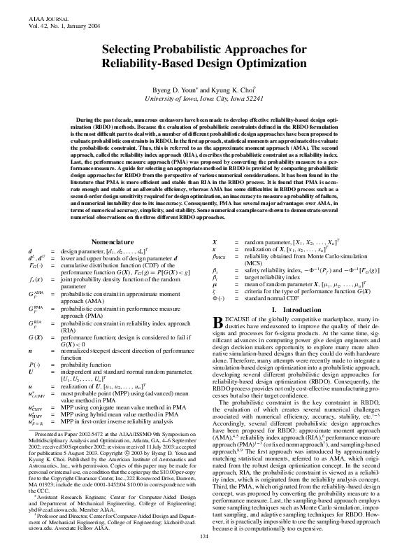 (PDF) Selecting Probabilistic Approaches for Reliability-Based Design Optimization
