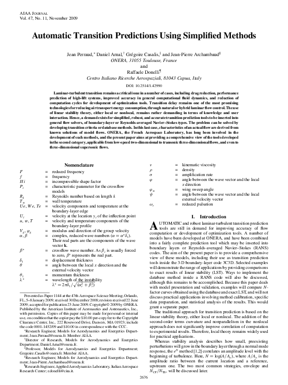 Pdf Automatic Transition Predictions Using Simplified Methods