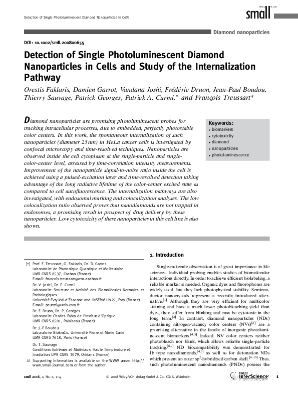 (PDF) Detection of Single Photoluminescent Diamond Nanoparticles in ...