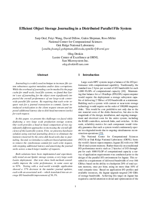 Pdf Efficient Object Storage Journaling In A Distributed Parallel