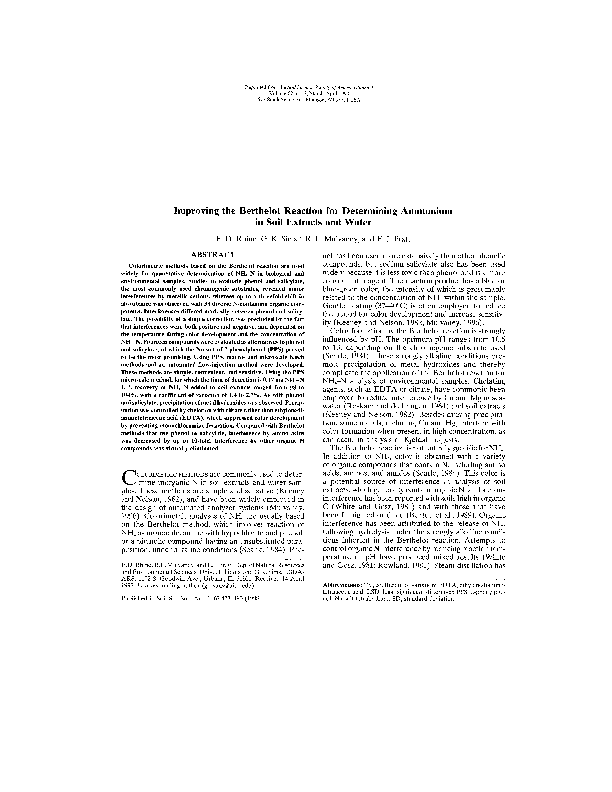 (PDF) Improving the Berthelot Reaction for Determining Ammonium in Soil ...