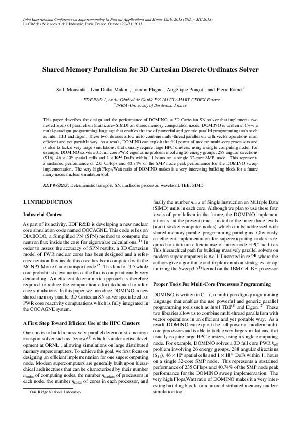Pdf Shared Memory Parallelism For 3d Cartesian Discrete Ordinates Solver