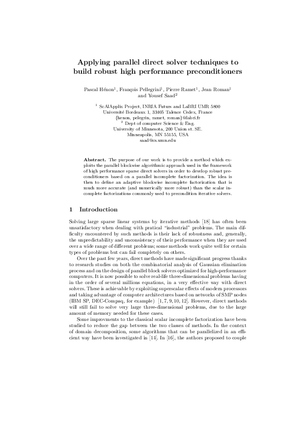 Pdf Applying Parallel Direct Solver Techniques To Build Robust High