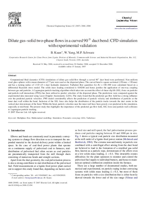 (PDF) Dilute gas–solid two-phase flows in a curved duct bend: CFD simulation with experimental ...