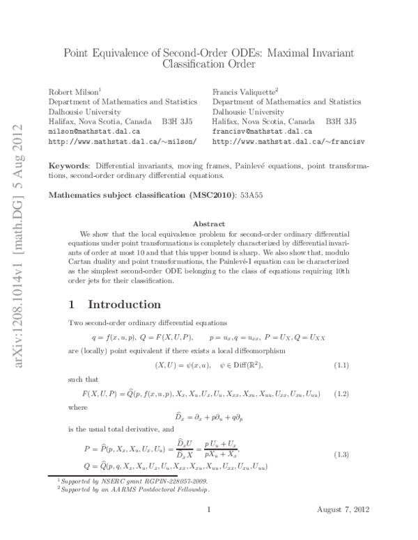Pdf Point Equivalence Of Second Order Odes Maximal Invariant