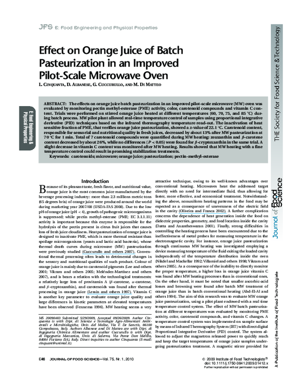 (PDF) Effect on Orange Juice of Batch Pasteurization in an Improved ...