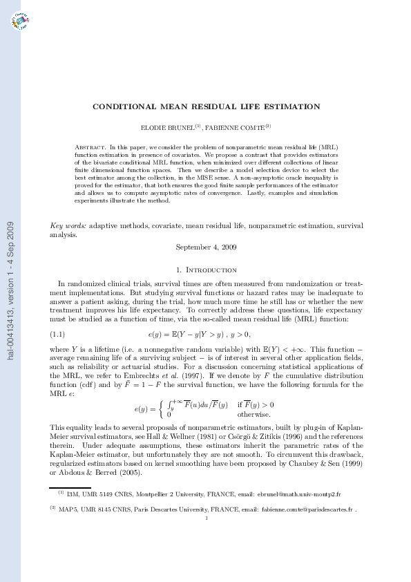 (PDF) Conditional mean residual life estimation