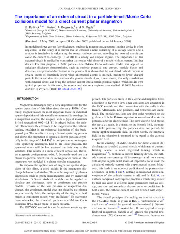 (PDF) The importance of an external circuit in a particle-in-cell/Monte Carlo collisions model ...
