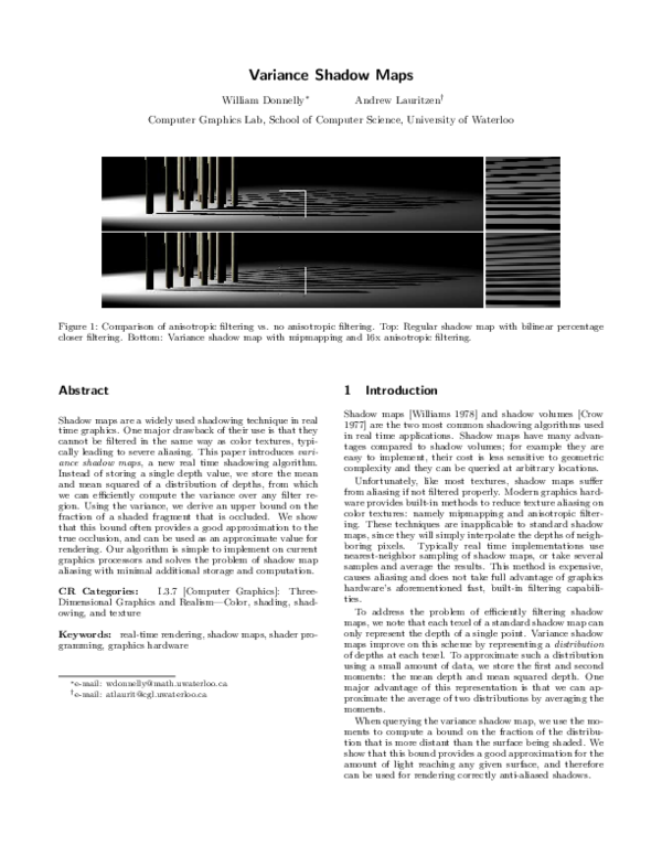 Pdf Variance Shadow Maps William Donnelly