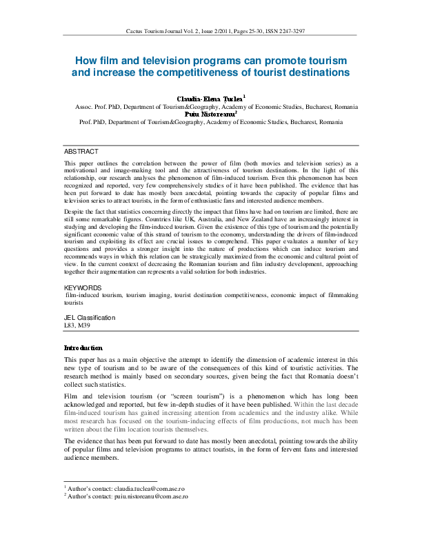 (PDF) How film and television programs can promote tourism and increase ...