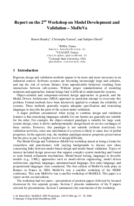 (PDF) Report on the 2nd Workshop on Model Development and Validation – MoDeVa