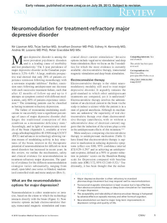 (PDF) Neuromodulation for treatment-refractory major depressive disorder