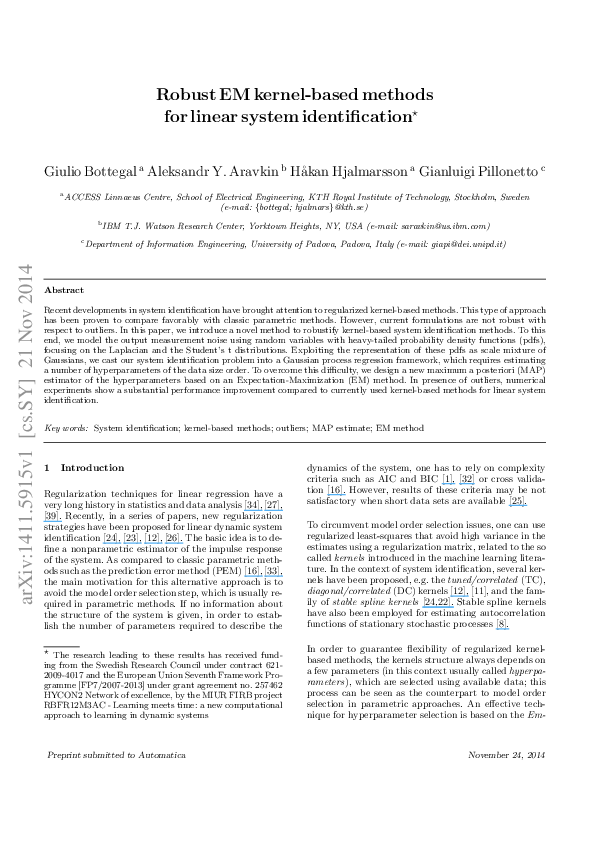 (PDF) Robust EM kernel-based methods for linear system identification