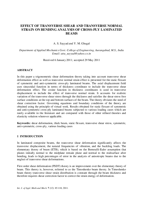 (PDF) EFFECT OF TRANSVERSE SHEAR AND TRANSVERSE NORMAL STRAIN ON ...