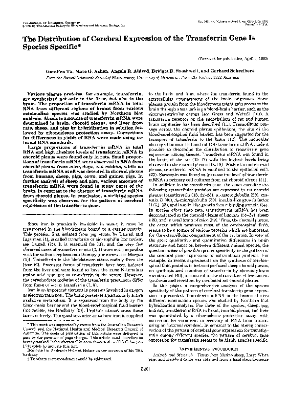 (PDF) The distribution of cerebral expression of the transferrin gene ...
