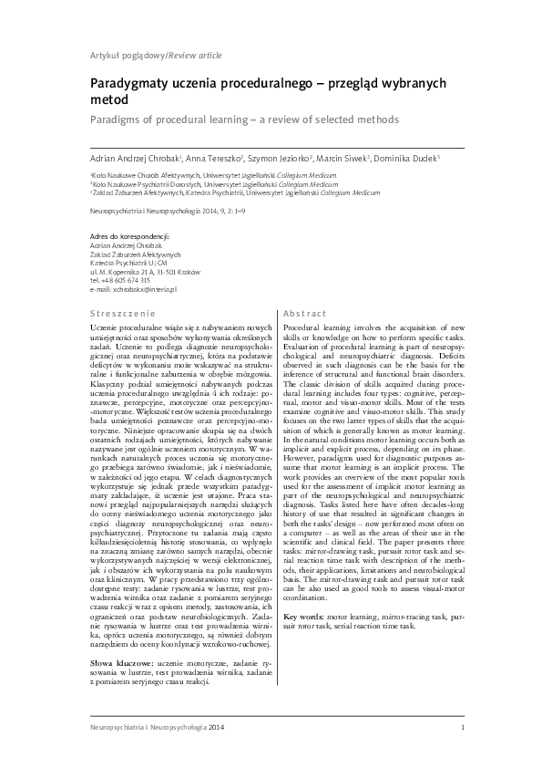 (PDF) [Paradigms of procedural learning - a review of selected methods]