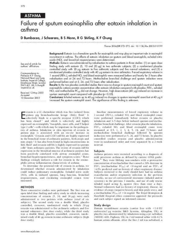 (PDF) Failure of sputum eosinophilia after eotaxin inhalation in asthma
