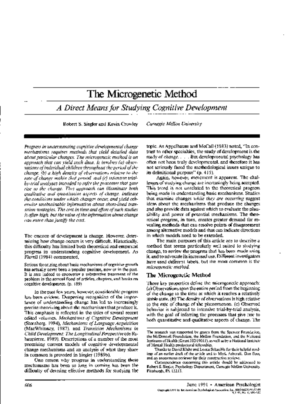 (PDF) The microgenetic method: A direct means for studying cognitive ...