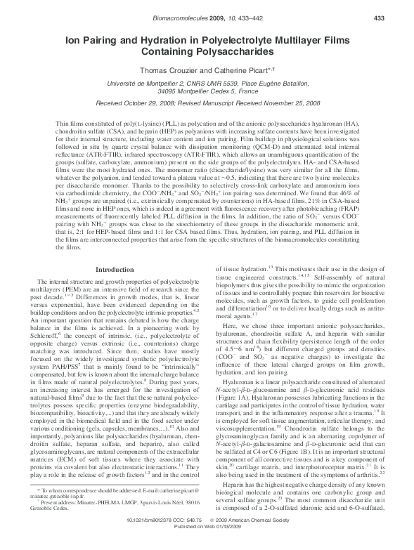 (PDF) Ion Pairing and Hydration in Polyelectrolyte Multilayer Films Containing Polysaccharides