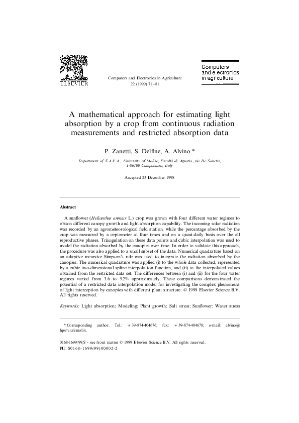 (PDF) A mathematical approach for estimating light absorption by a crop ...