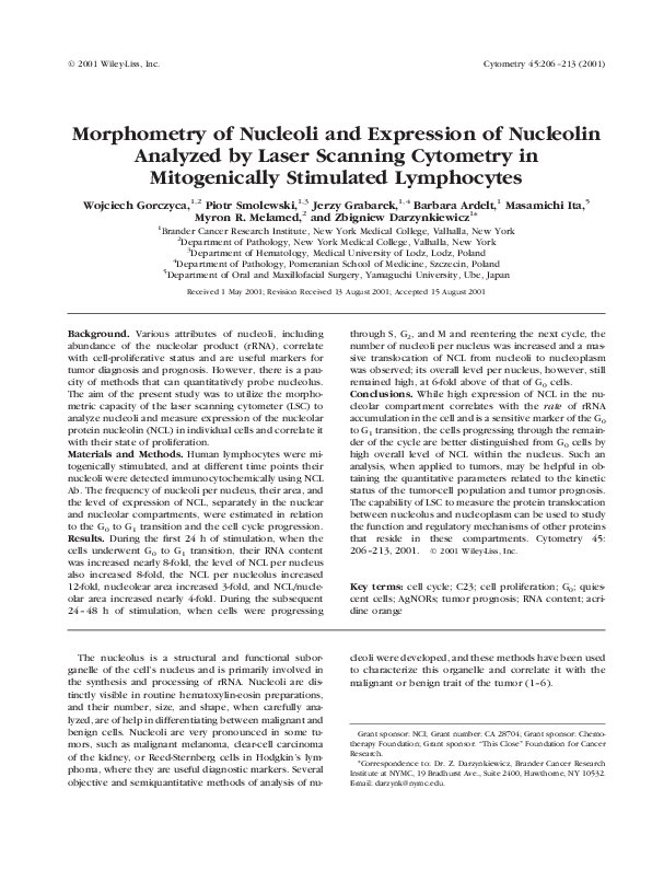 (PDF) Morphometry of nucleoli and expression of nucleolin analyzed by ...