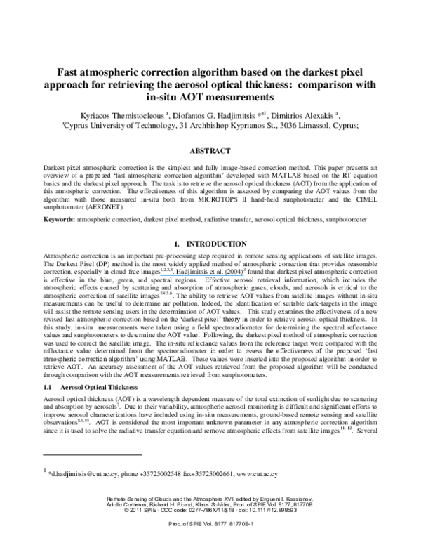 Pdf Fast Atmospheric Correction Algorithm Based On The Darkest Pixel
