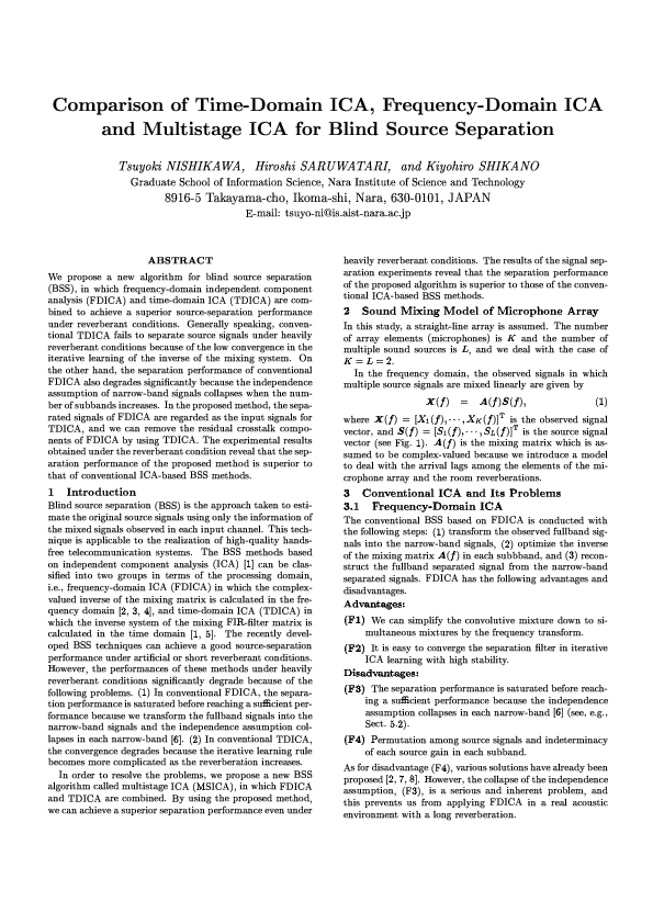 (PDF) Comparison of time-domain ICA, frequency-domain ICA and ...