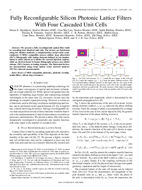 (PDF) Fully Reconfigurable Silicon Photonic Lattice Filters With Four Cascaded Unit Cells