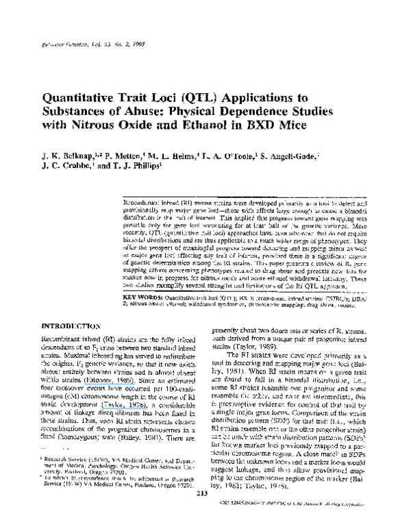 (PDF) Quantitative trait loci (QTL) applications to substances of abuse: Physical dependence ...