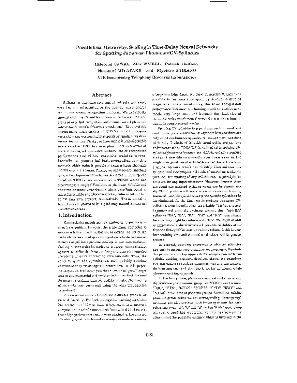 (PDF) Parallelism, hierarchy, scaling in time-delay neural networks for spotting Japanese ...