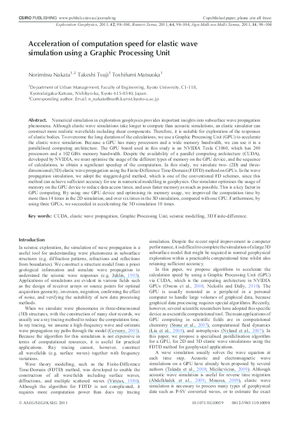 Pdf Acceleration Of Computation Speed For Elastic Wave Simulation