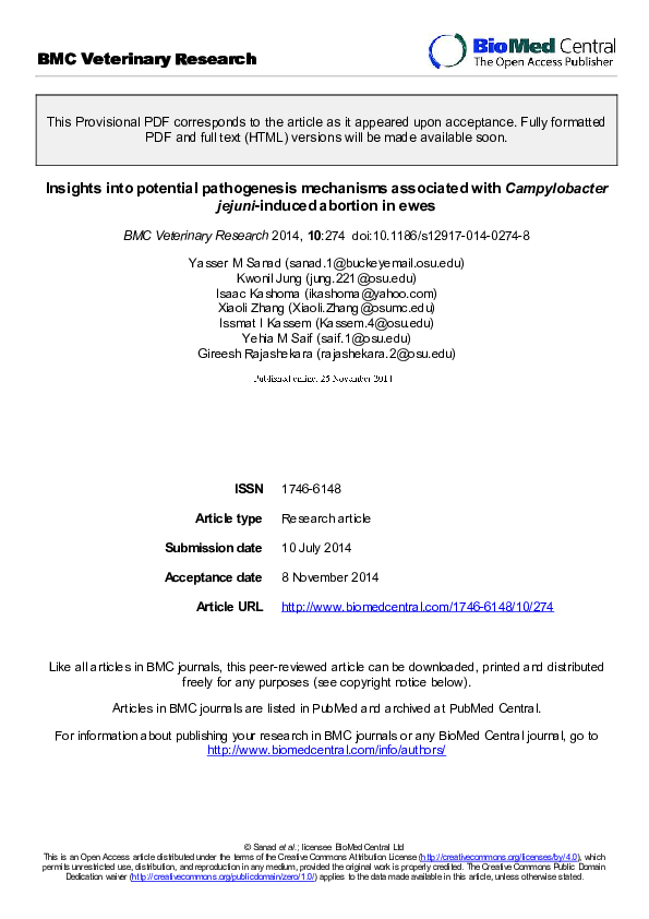 (PDF) Insights into potential pathogenesis mechanisms associated with Campylobacter jejuni ...