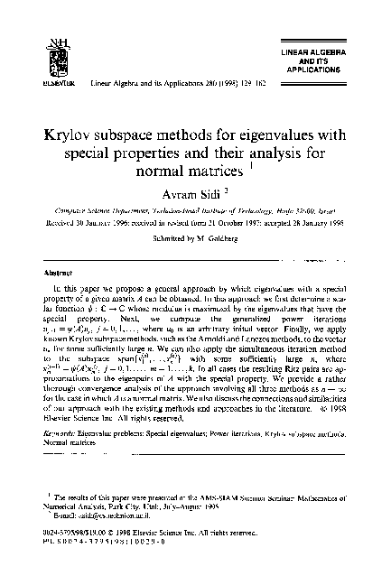 (PDF) Krylov subspace methods for eigenvalues with special properties and their analysis for ...