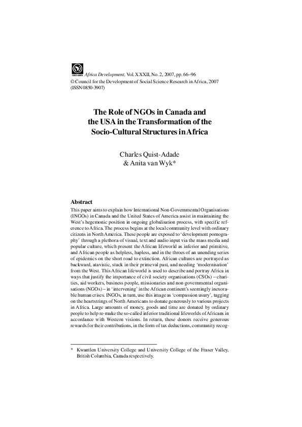 (PDF) The Role of NGOs in Canada and the USA in the Transformation of ...