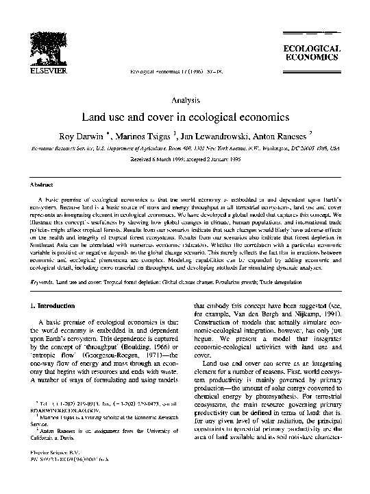 (PDF) Land use and cover in ecological economics