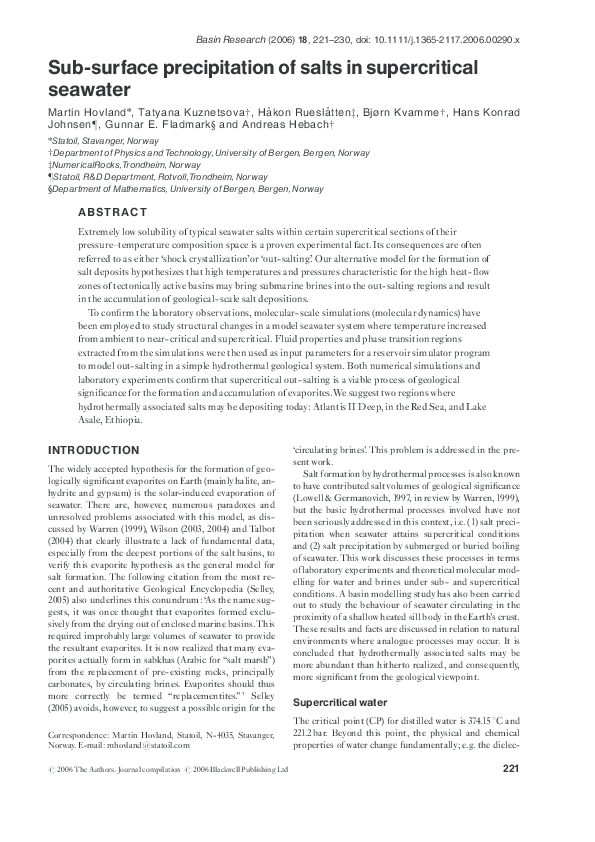 (PDF) Numerical Modeling of Supercritical ‘Out-Salting’ in the ...