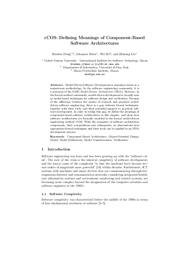 (PDF) rCOS: Defining Meanings of Component-Based Software Architectures