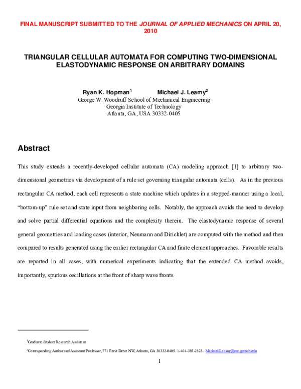 Triangular Cellular Automata For Computing Two Dimensional Elastodynamic Response On Arbitrary