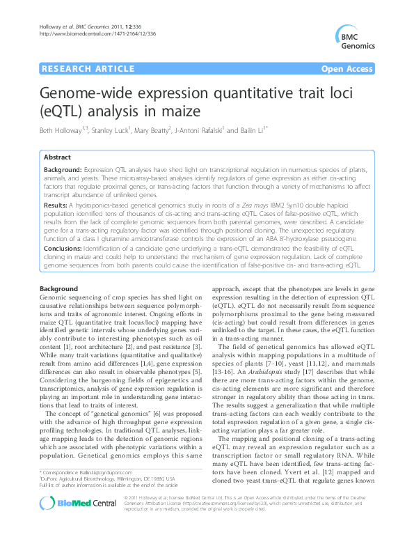 Pdf Genome Wide Expression Quantitative Trait Loci Eqtl Analysis In