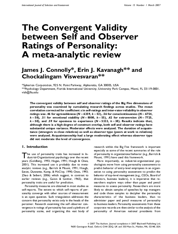 (PDF) The Convergent Validity between Self and Observer Ratings of ...