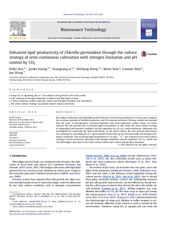 (PDF) Enhanced lipid productivity of Chlorella pyrenoidosa through the culture strategy of semi ...