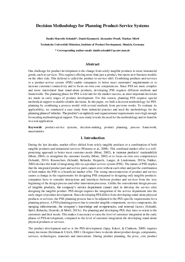 (PDF) Decision Methodology for Planning Product-Service Systems