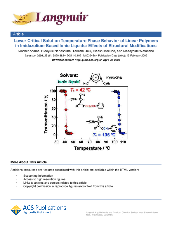 (PDF) Lower Critical Solution Temperature Phase Behavior of Linear Polymers in Imidazolium-Based ...