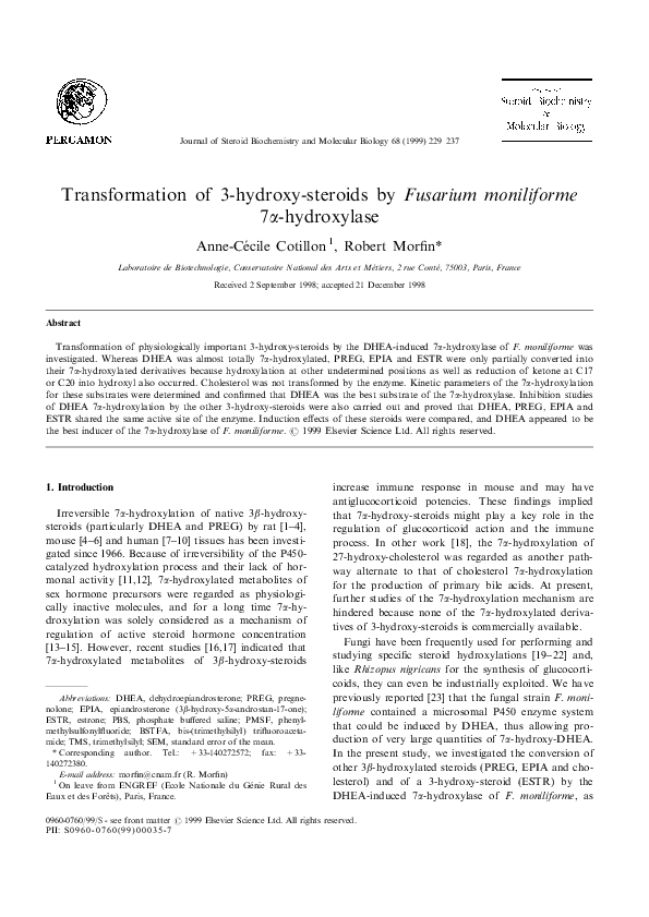 (PDF) Transformation of 3-hydroxy-steroids by Fusarium moniliforme 7α ...