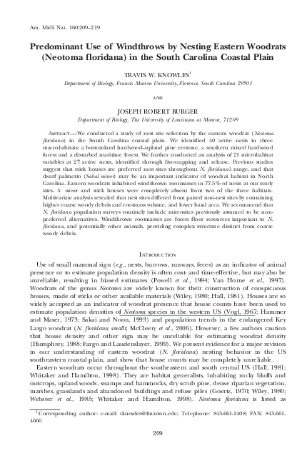 (PDF) Predominant Use of Windthrows by Nesting Eastern Woodrats ...