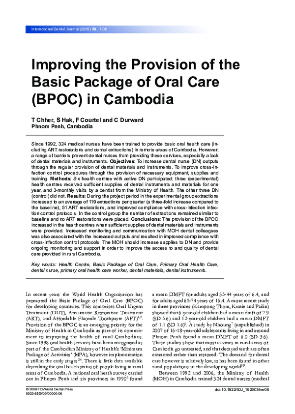 (PDF) Improving the provision of the Basic Package of Oral Care (BPOC ...
