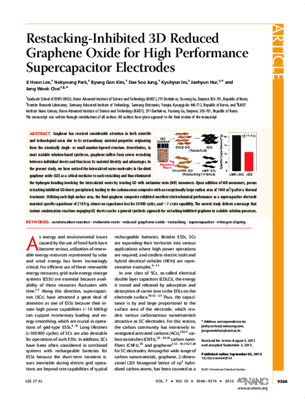 (PDF) Restacking-Inhibited 3D Reduced Graphene Oxide for High ...